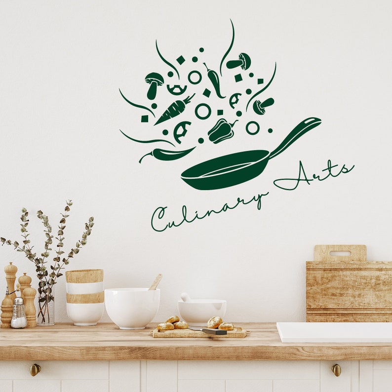 Culinary Art Quote Vinyl Wall Decal Kitchen Decor Restaurant Frying Pan ...