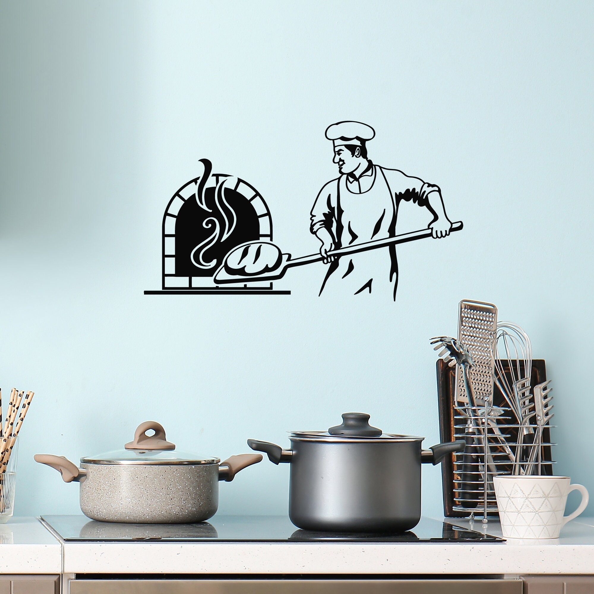 Bakehouse Vinil Wall Decal Bakery Oven Fresh Bread Baker Stove Stickers ...