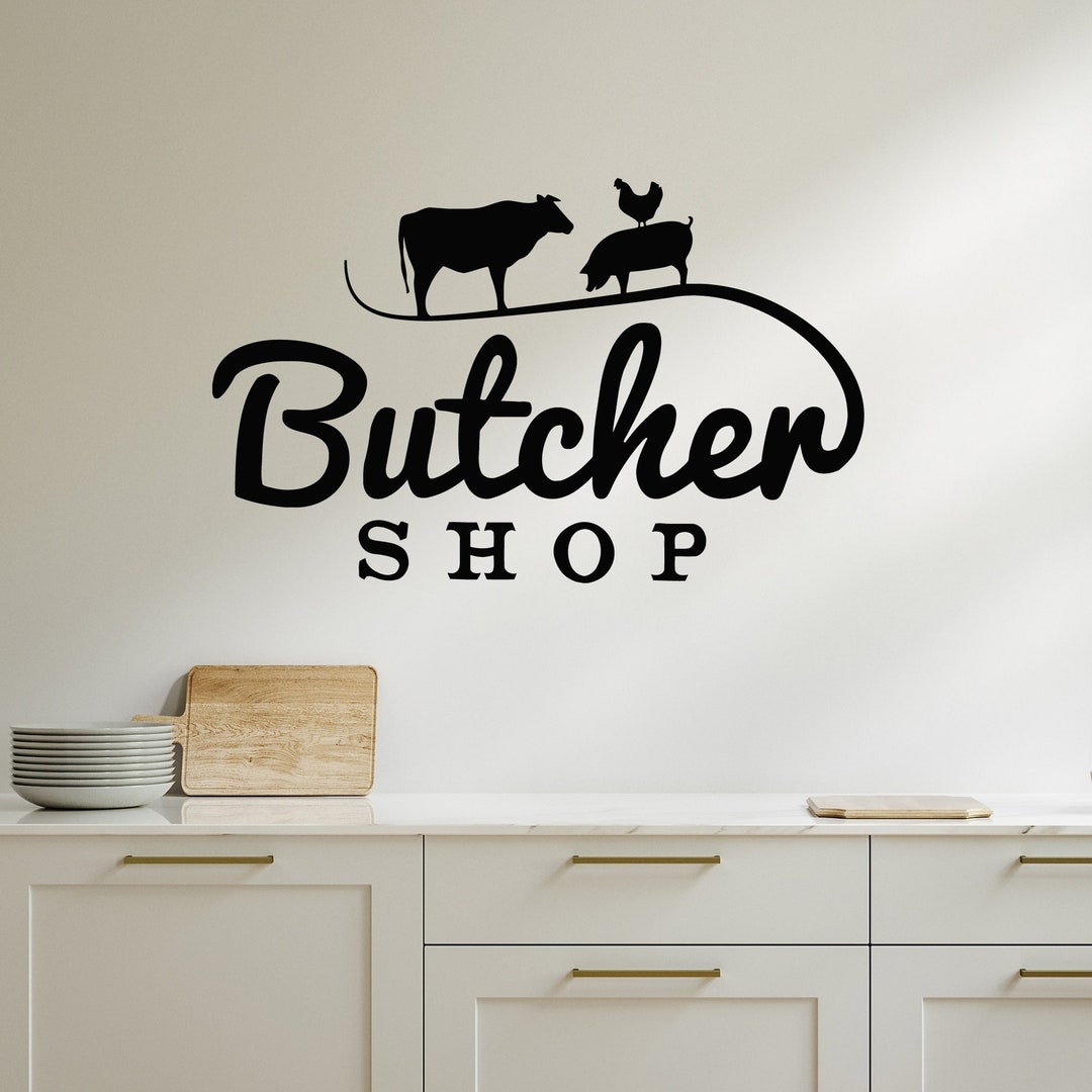 Butcher Shop Vinyl Wall Decal Animals Cow Pig Chicken Meat Stickers ...