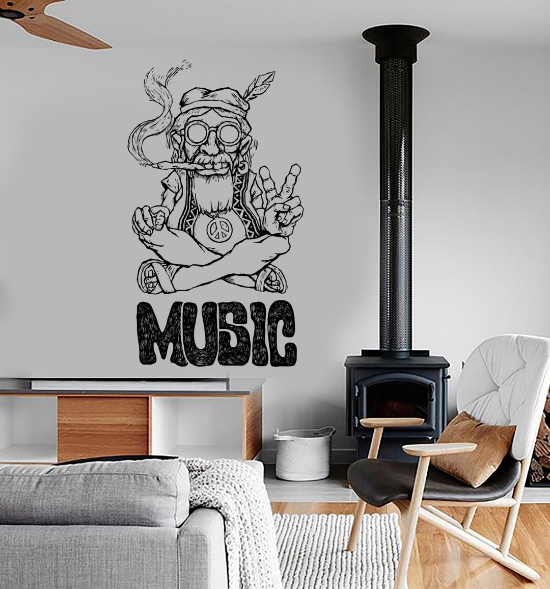 Wall Vinyl Hippie Music Weed Mural Art 1600dz - Etsy