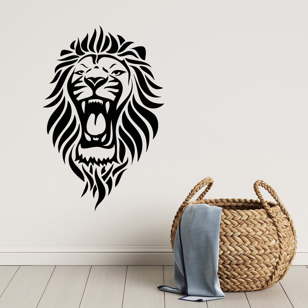 Animal Vinyl Wall Decal Aggressive Lion Head Predator Stickers Mural ...