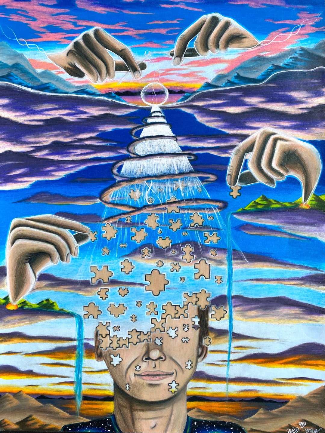 Unfinished Fine Art Print / Human Puzzle Piece Face Abstract Visionary ...