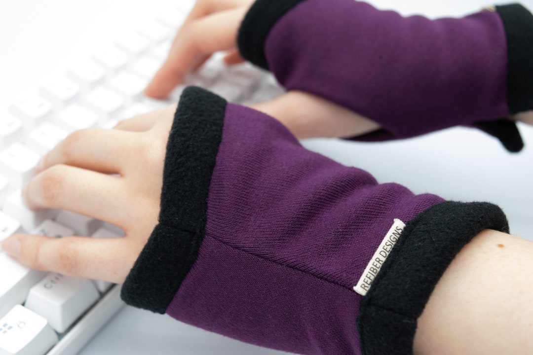 Cozy Fleece Lined Plum Hand Warmers, Unisex Wrist Warmer Computer ...