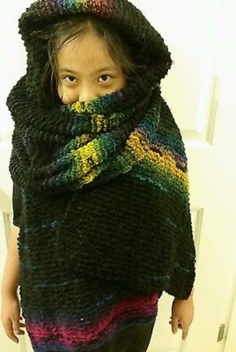 Hand Knitted Buttercream Rainbow Boucle Wrap/throw/shawlblack Rainbow ...