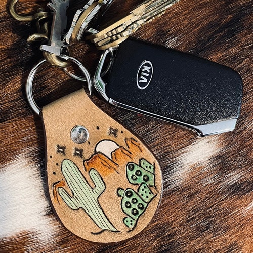 Lightning Bolt Tooled Leather Keychain | Etsy