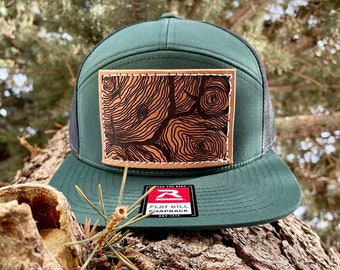 Tooled Desert Cowskull Leather Patch Hat | Leather Patch Flat Bill Snapback | Gift for Him ...