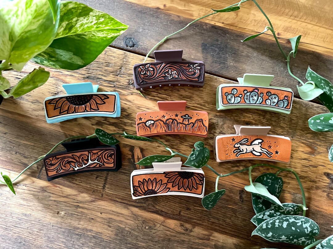 Tooled Leather Claw Clips | Western Hair Accessories | Punchy Apparel ...