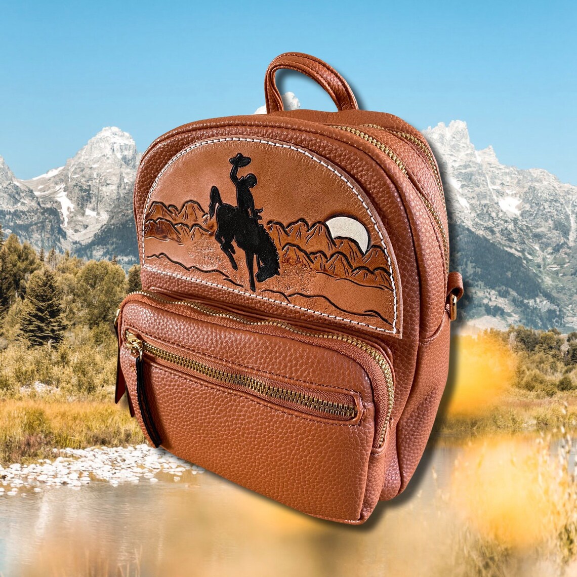 Tooled Leather Mini Backpack Purse Western Bags Desert - Etsy