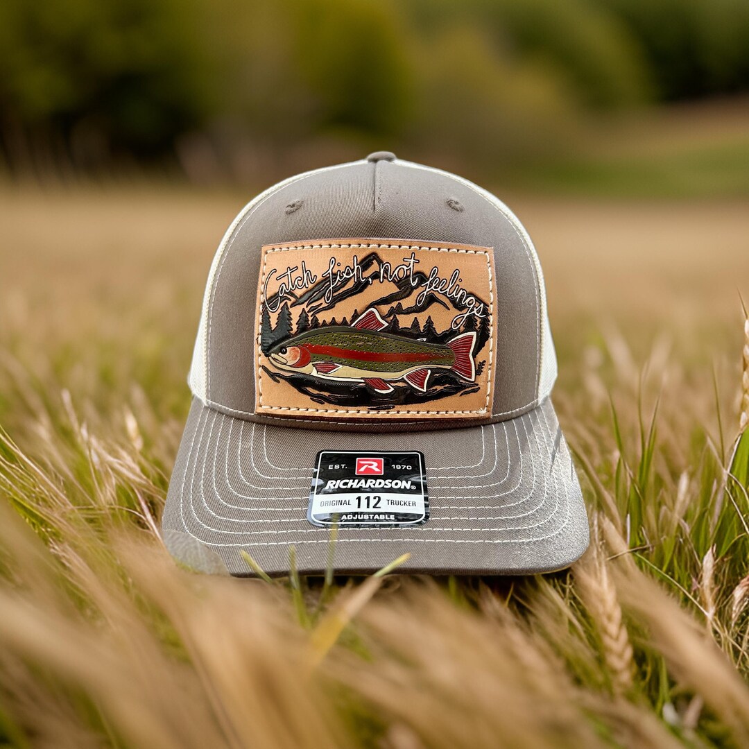 Tooled catch Fish, Not Feelings Leather Patch Hat Leather Patch ...