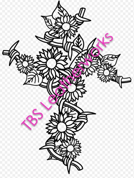 Leather Portfolio PDF Pattern Sunflower and Barbed Wire Cross Tooling ...