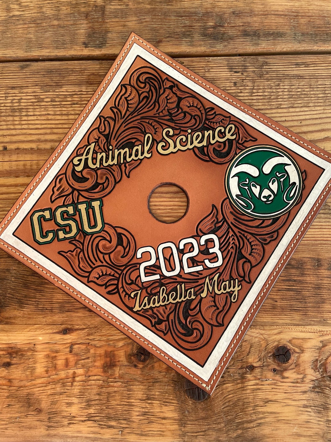 Custom Graduation Cap Topper Slot | Tooled Leather Grad Caps ...