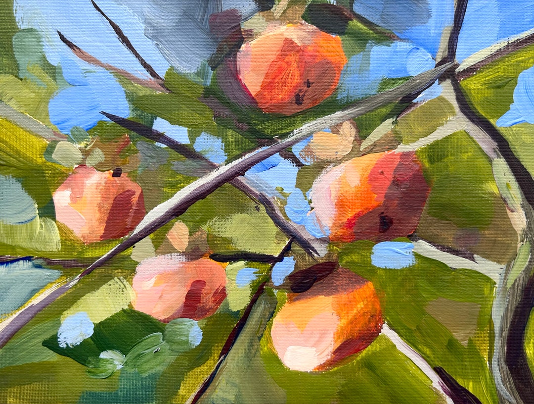 Original Persimmon Tree Acrylic Painting | Small Winter Art - Etsy