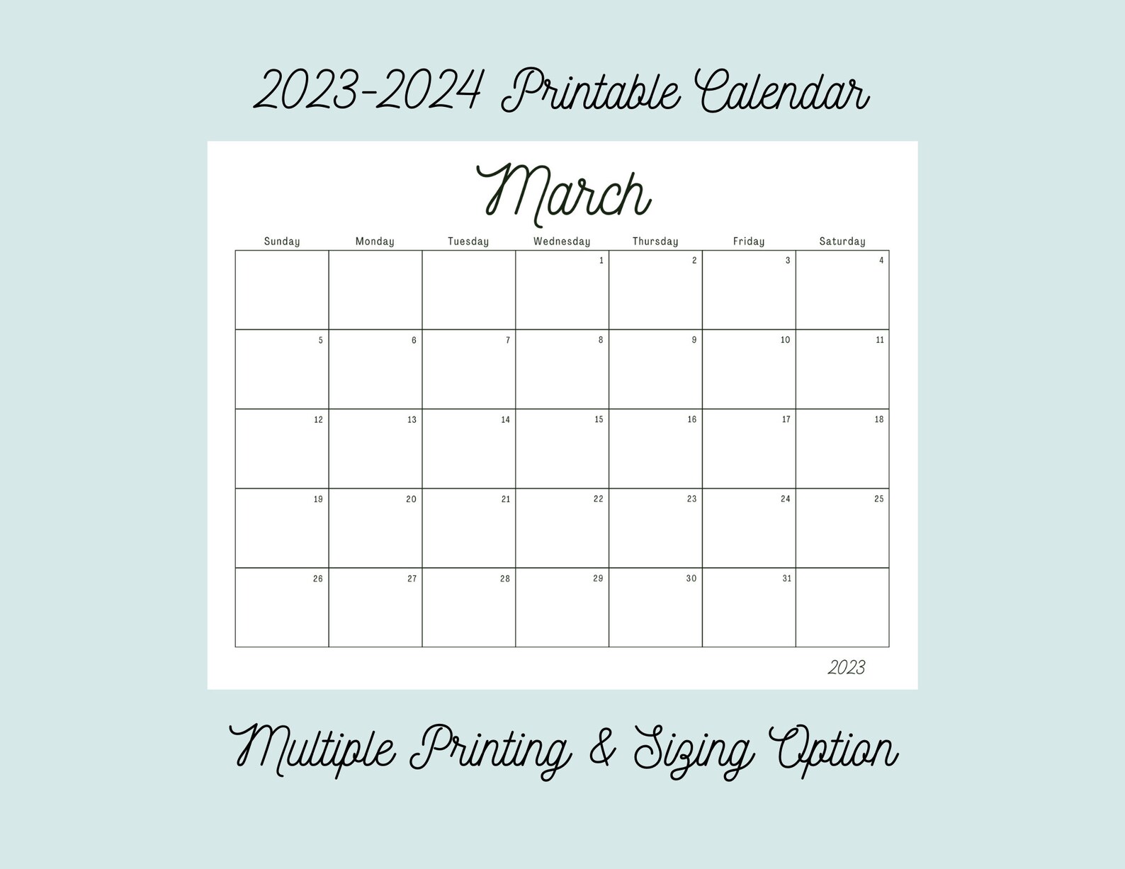 2023-2024 Printable Calendar, Digital Calendar Download, Printable ...