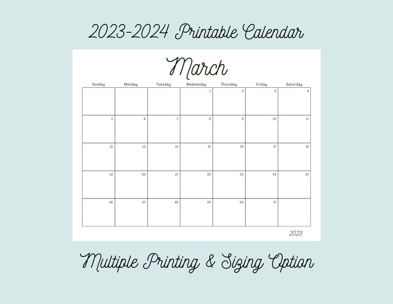 2023-2024 Printable Calendar, Digital Calendar Download, Printable ...