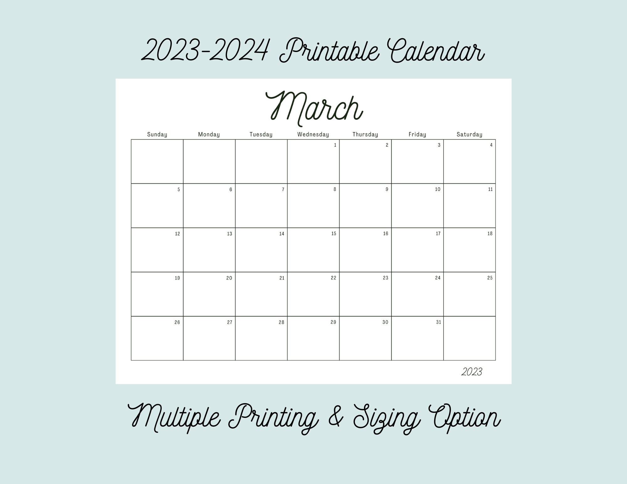 2023-2024 Printable Calendar, Digital Calendar Download, Printable ...