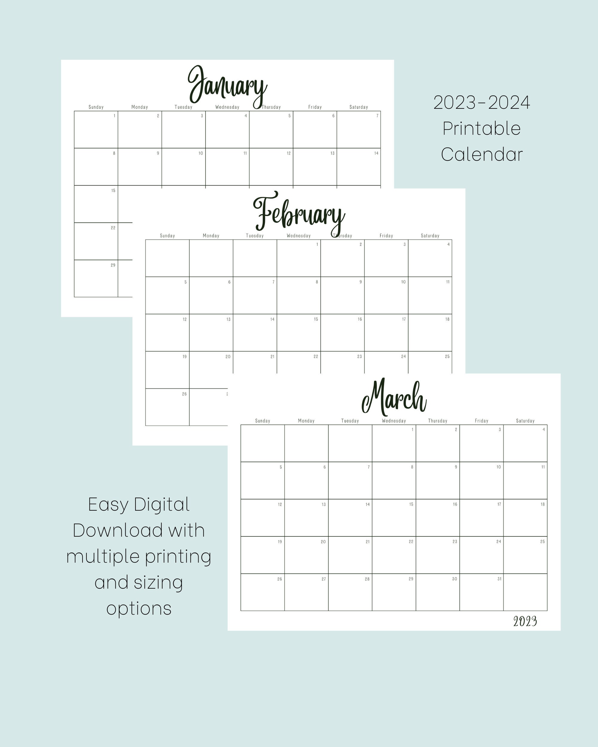 2023-2024 Printable Calendar, Digital Calendar Download, Printable ...
