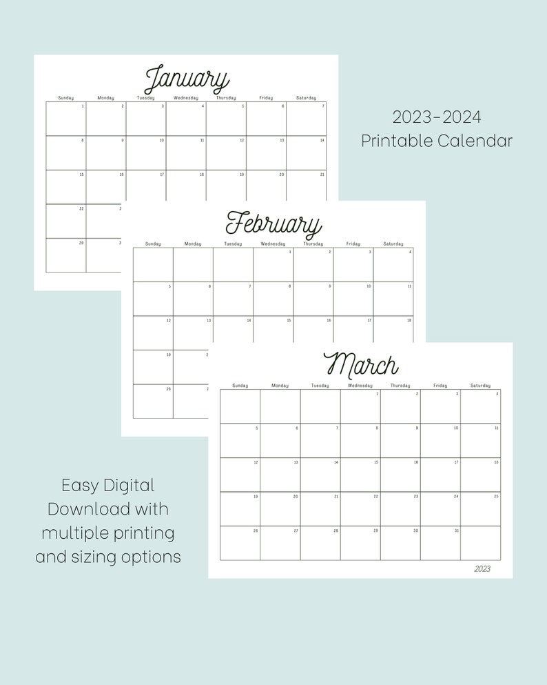 2023-2024 Printable Calendar, Digital Calendar Download, Printable ...