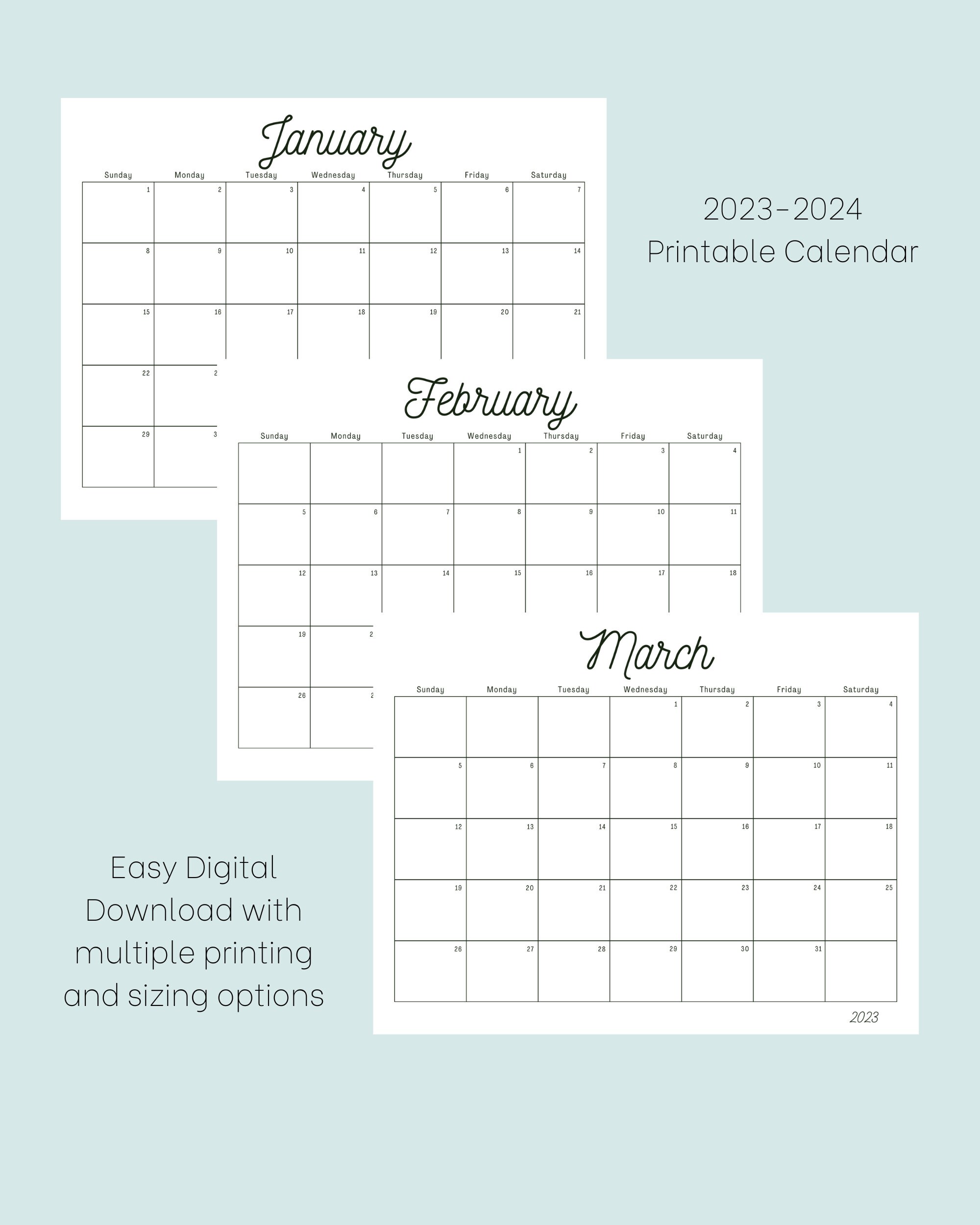 2023-2024 Printable Calendar, Digital Calendar Download, Printable ...