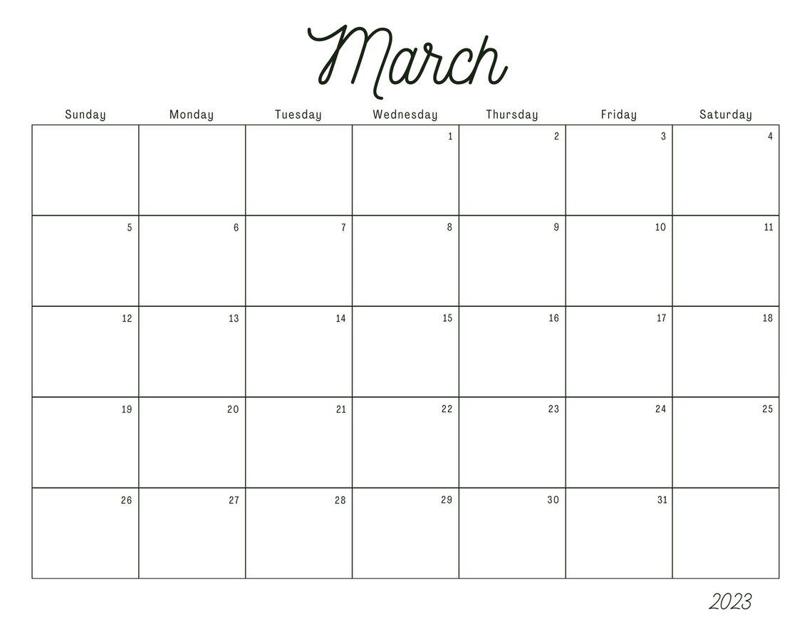2023 Printable Calendar, Digital Calendar Download, Printable Monthly ...