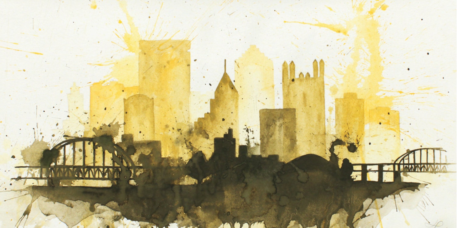 Pittsburgh Skyline - City of Bridges Painting Watercolor Print - Etsy