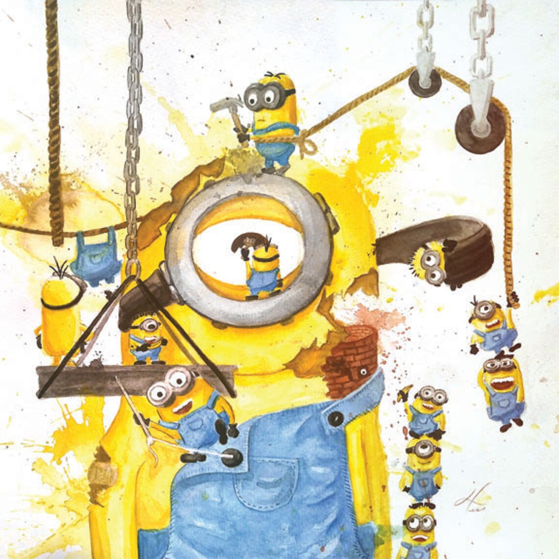 Minion Building Minion - Painting Watercolor Print - Etsy