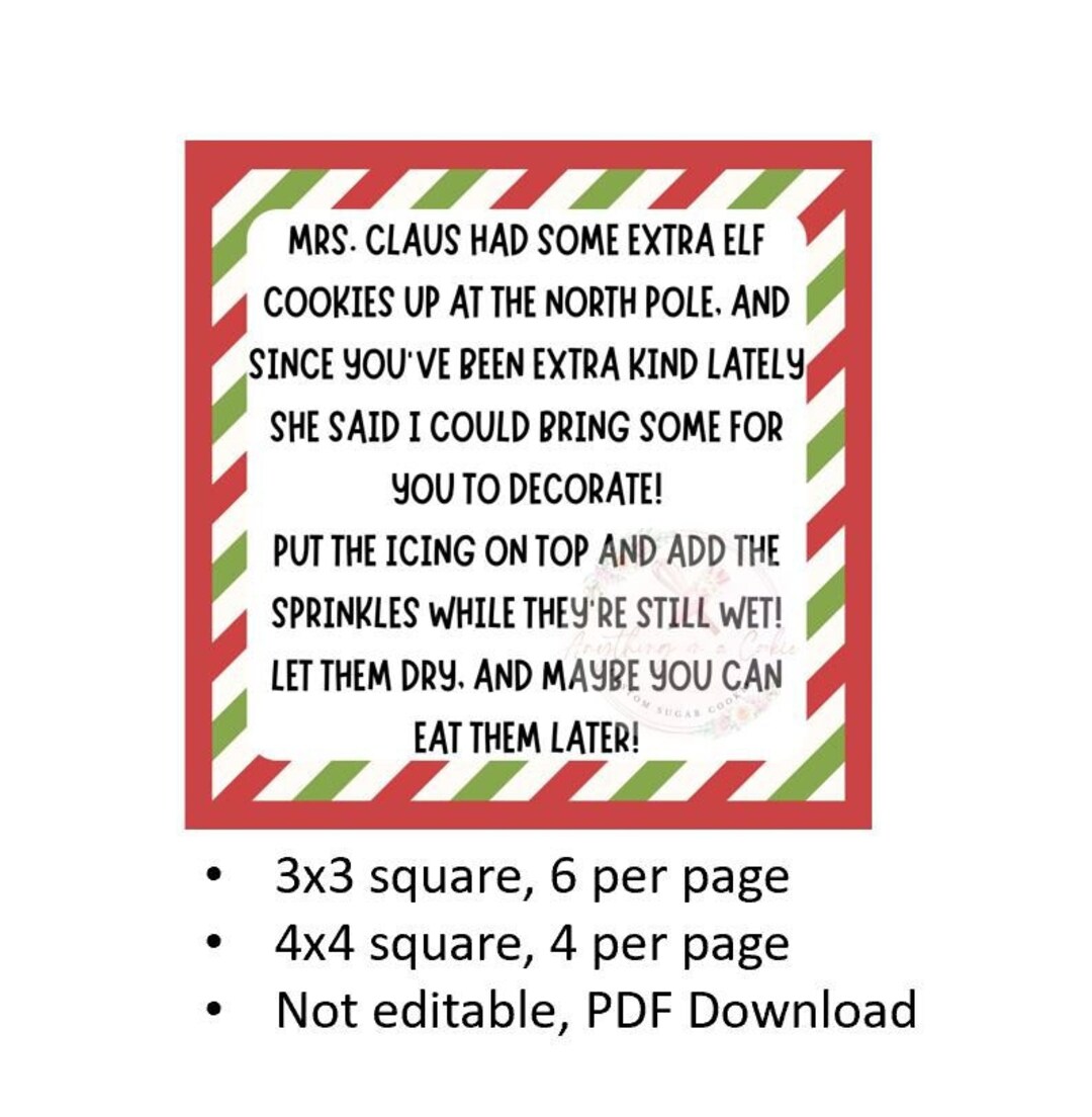 Mrs. Claus Cookies/christmas Cookie Tag/instant Download - Etsy