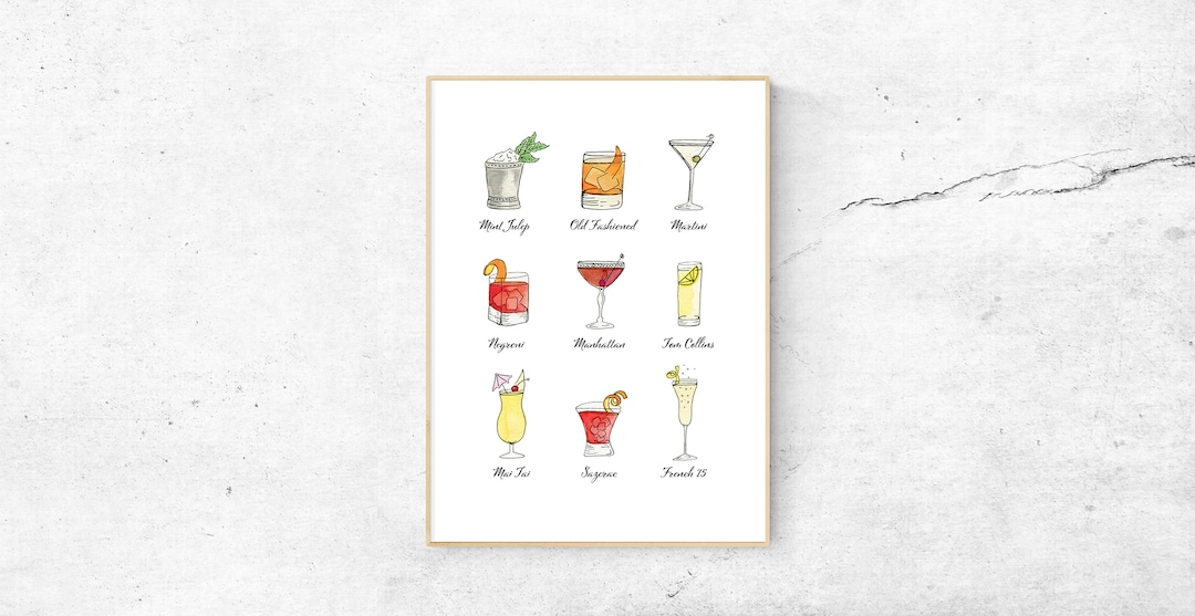 Classic Cocktails Print, PRINTABLE ART Instant Download, Cocktail Art ...