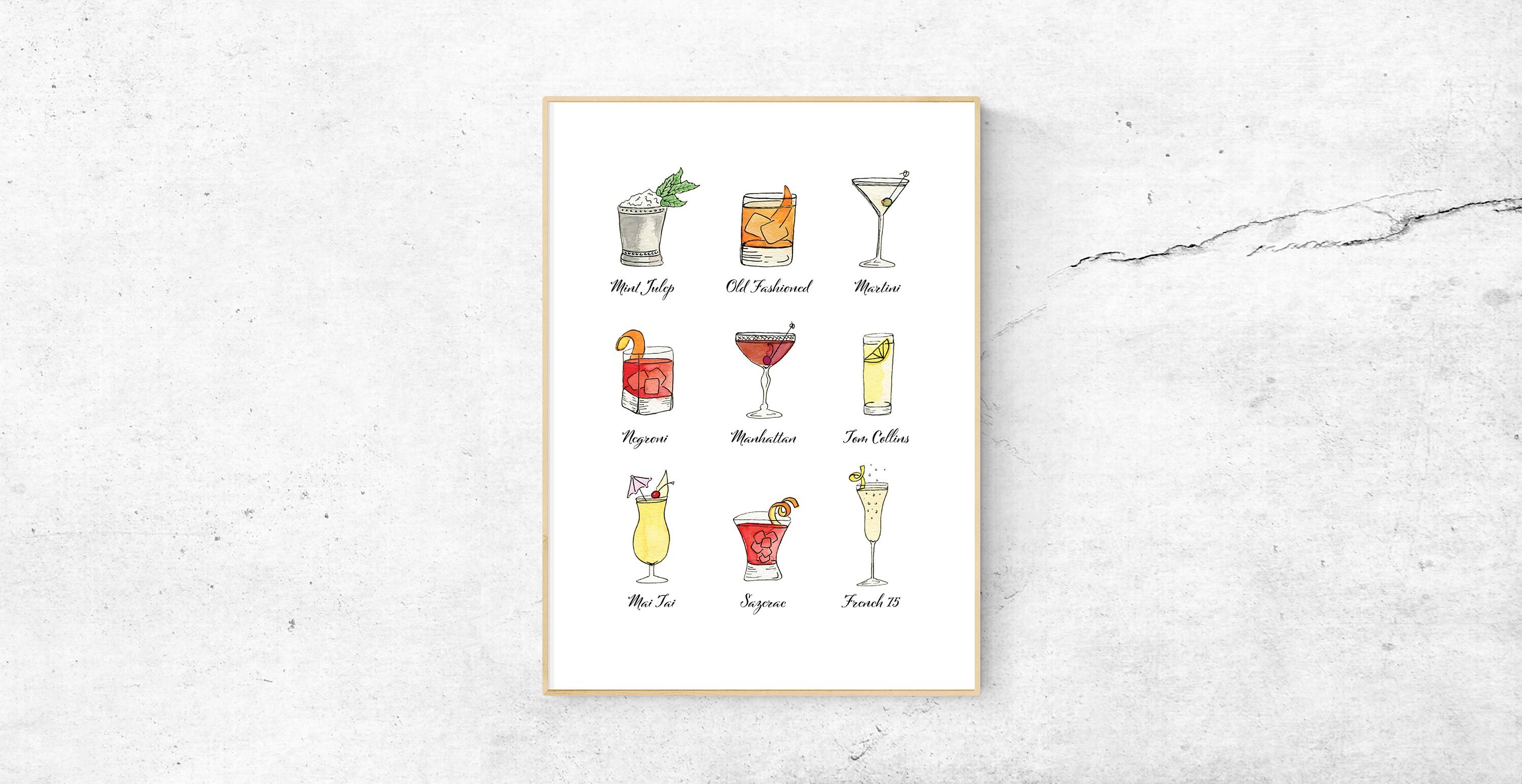 Classic Cocktails Print, PRINTABLE ART Instant Download, Cocktail Art ...