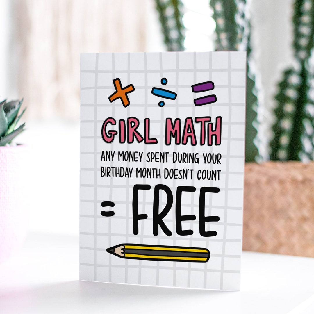 Girl Math Birthday Card Funny Maths Card Birthday Gift for Her Card for ...