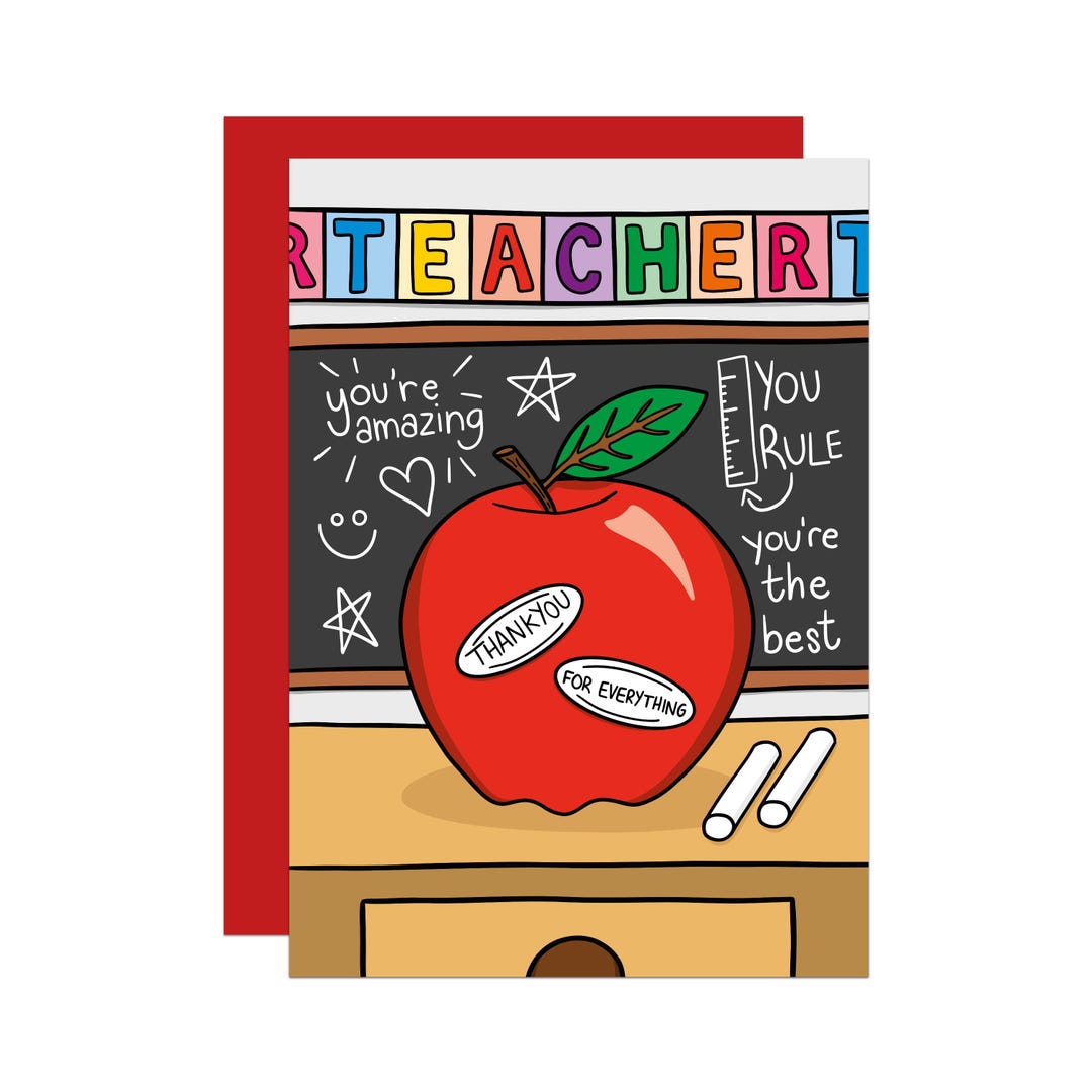 Cute Teacher Thank You Card | From Child Card | Apple Card | Youre ...