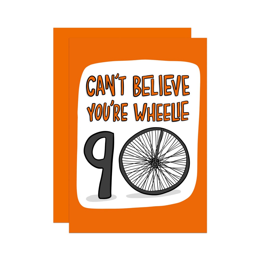 Funny 90th Birthday Card: Cyclist Wheelie Pun - Etsy