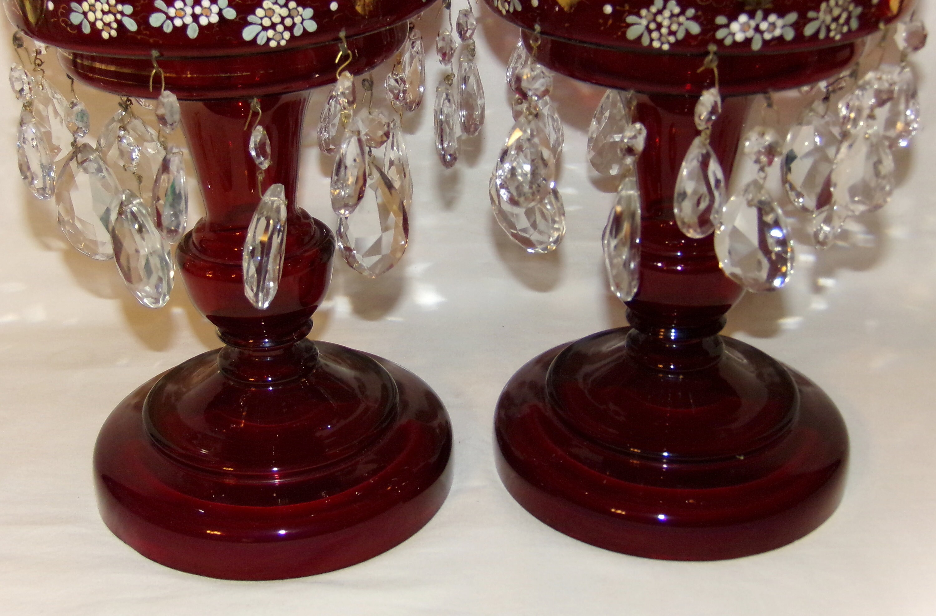 Pair Antique Cranberry Glass Lusters Lustres Large 14 Lusters With ...