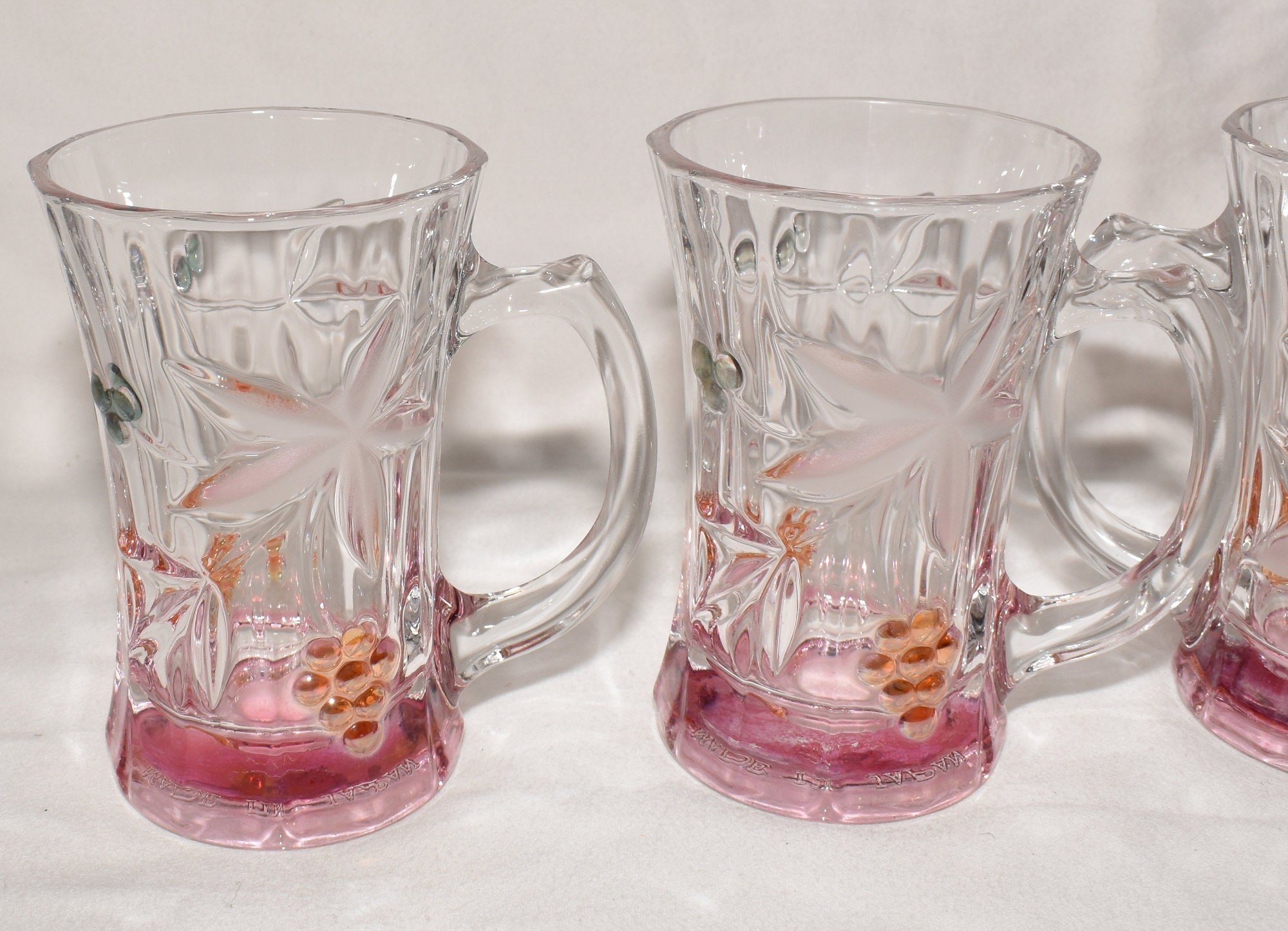 Set of 4 Vintage Soga Japan Glass Coffee Mugs Embossed Colored Glass ...