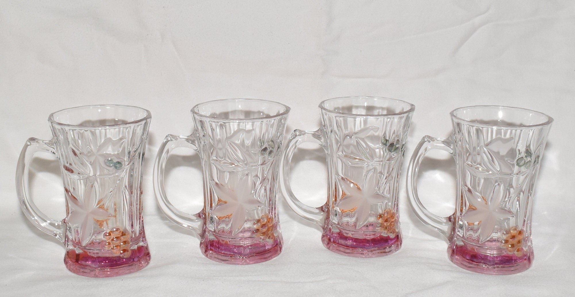 Set of 4 Vintage Soga Japan Glass Coffee Mugs Embossed Colored Glass ...