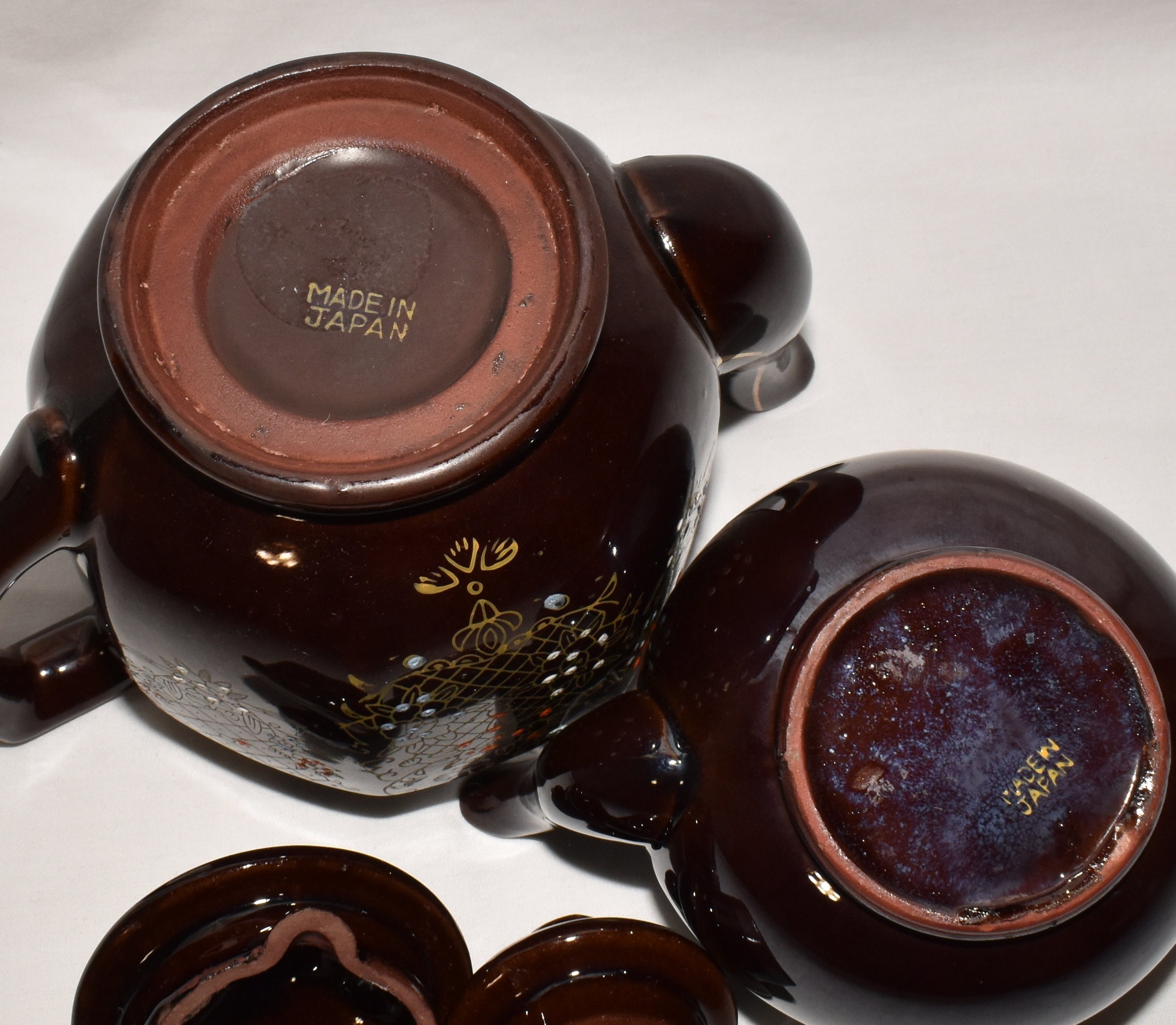 Vintage Japanese Redware Teapots 2 Brown Handpainted Teapots With ...