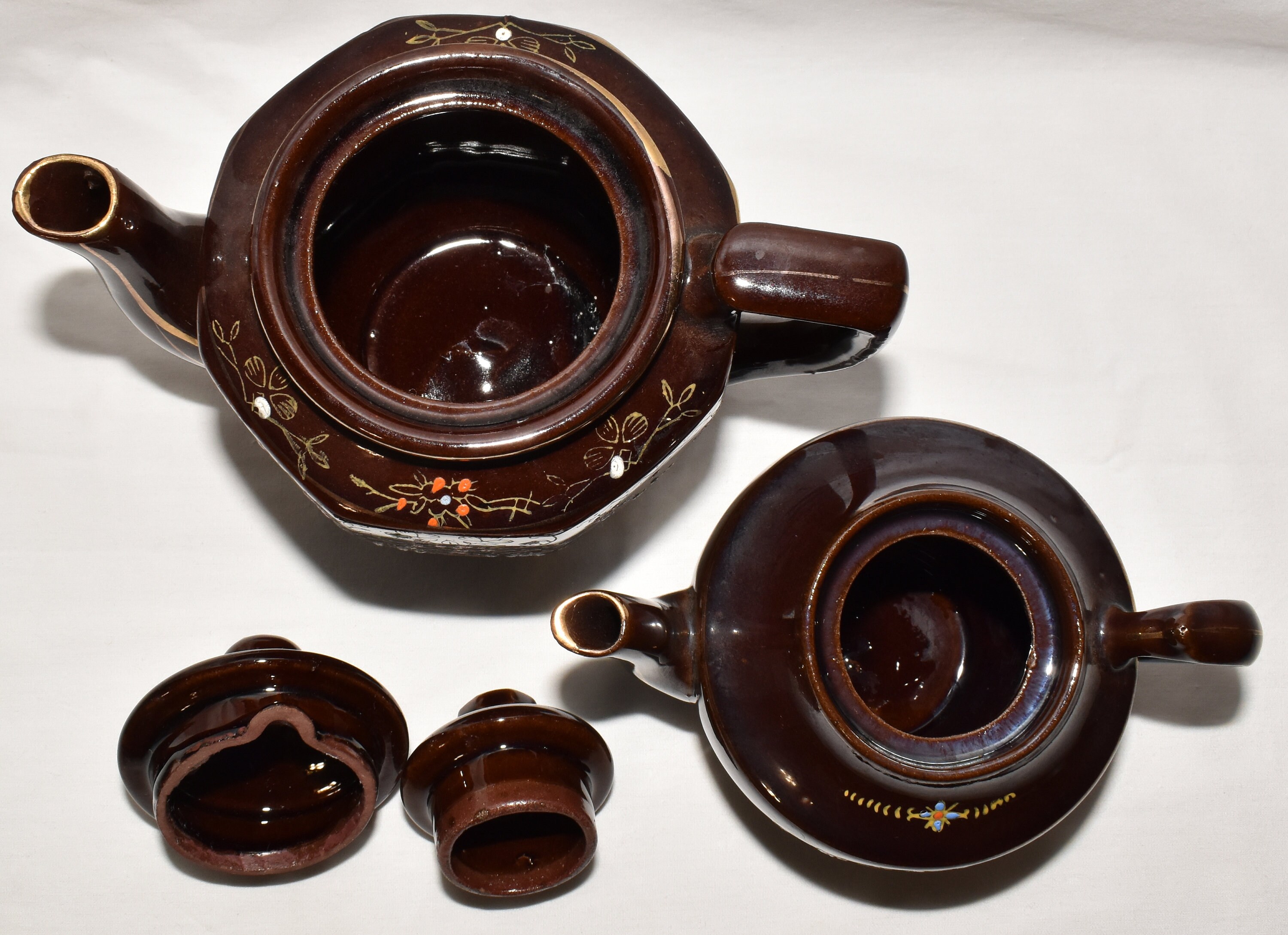 Vintage Japanese Redware Teapots 2 Brown Handpainted Teapots With ...
