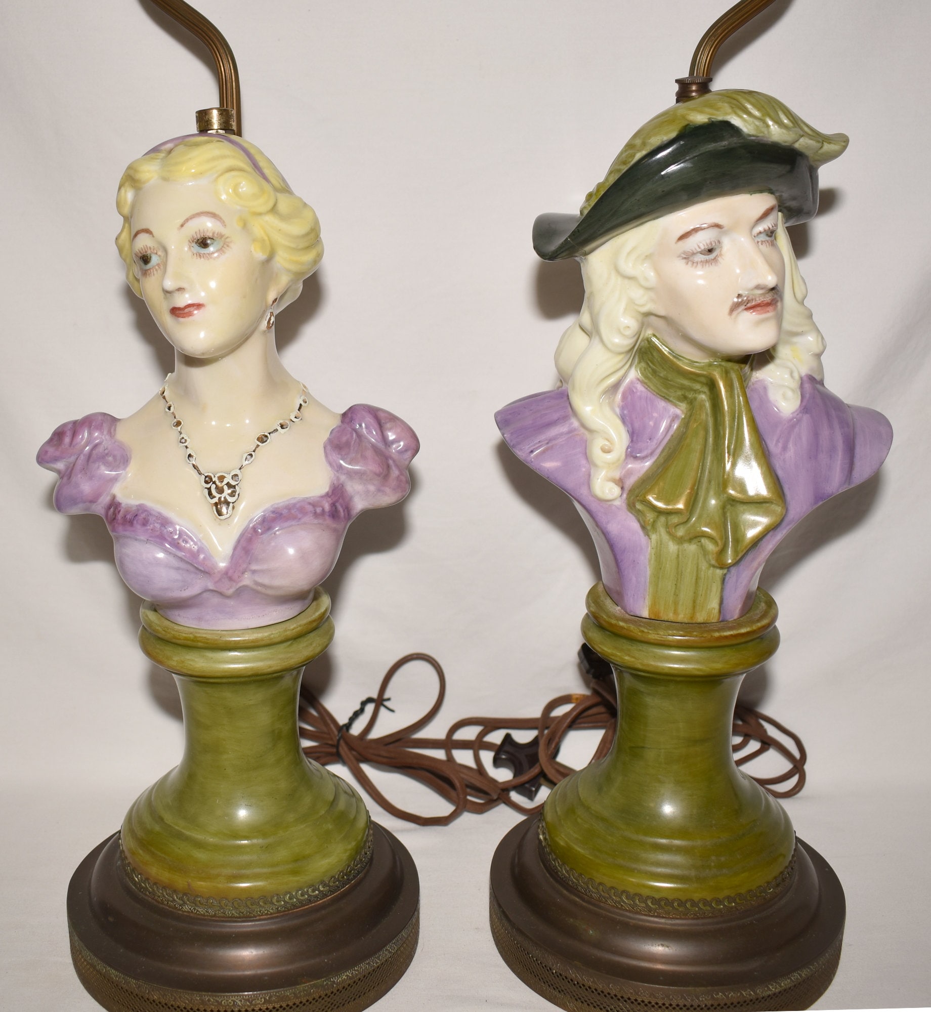 Pair Antique Art Deco French Bust Lamps 28 Porcelain Male Female ...