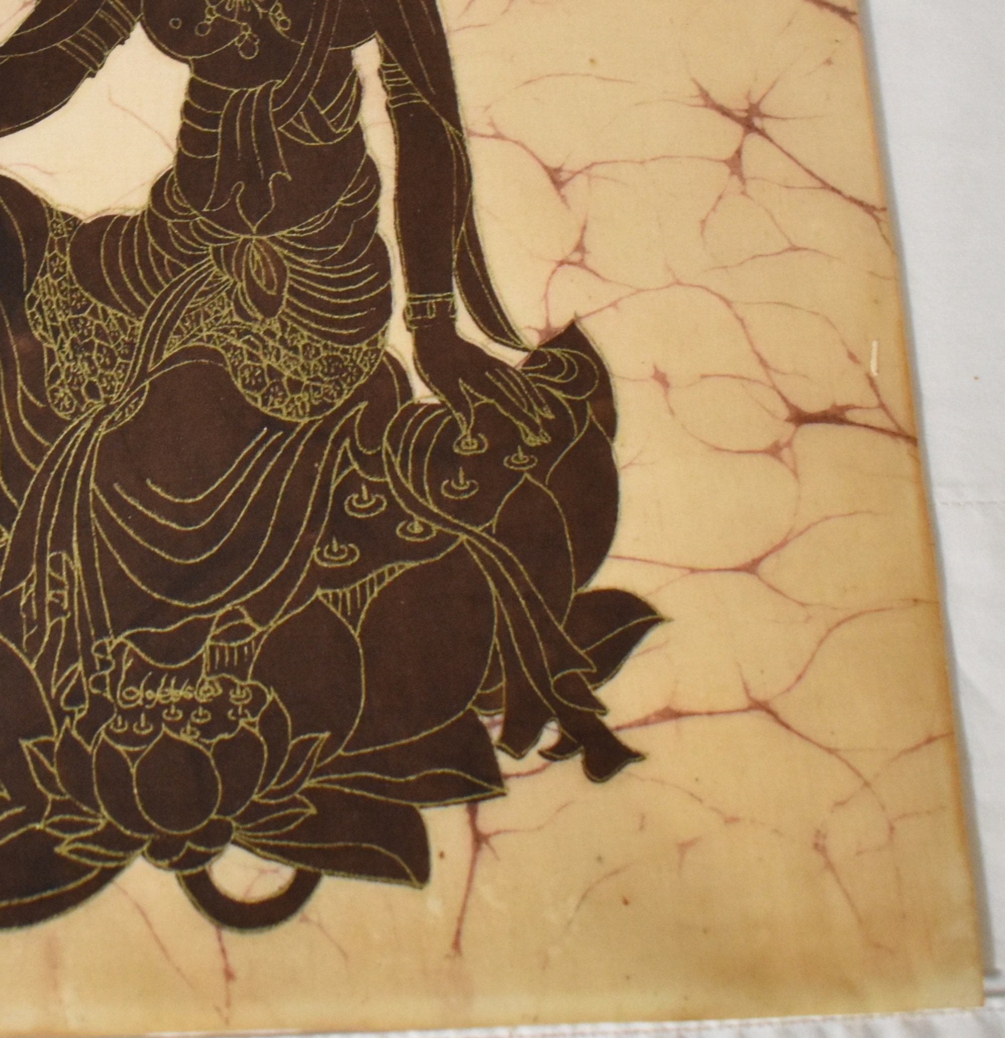 Vintage Buddha Goddess Screen Print on Rice Paper or Linen Religious ...