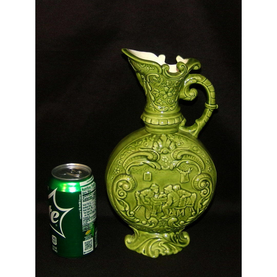 Vintage German Moon Flask Ewer Pitcher Green Porcelain Ewer With ...