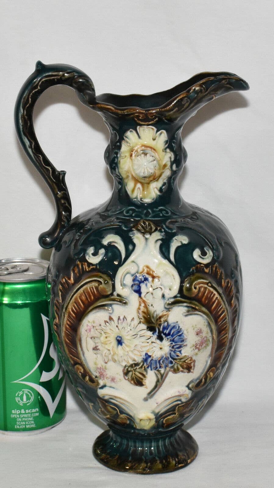 Antique Porcelain Ewer Pitcher 11 Hand Painted Ewer With Raised ...