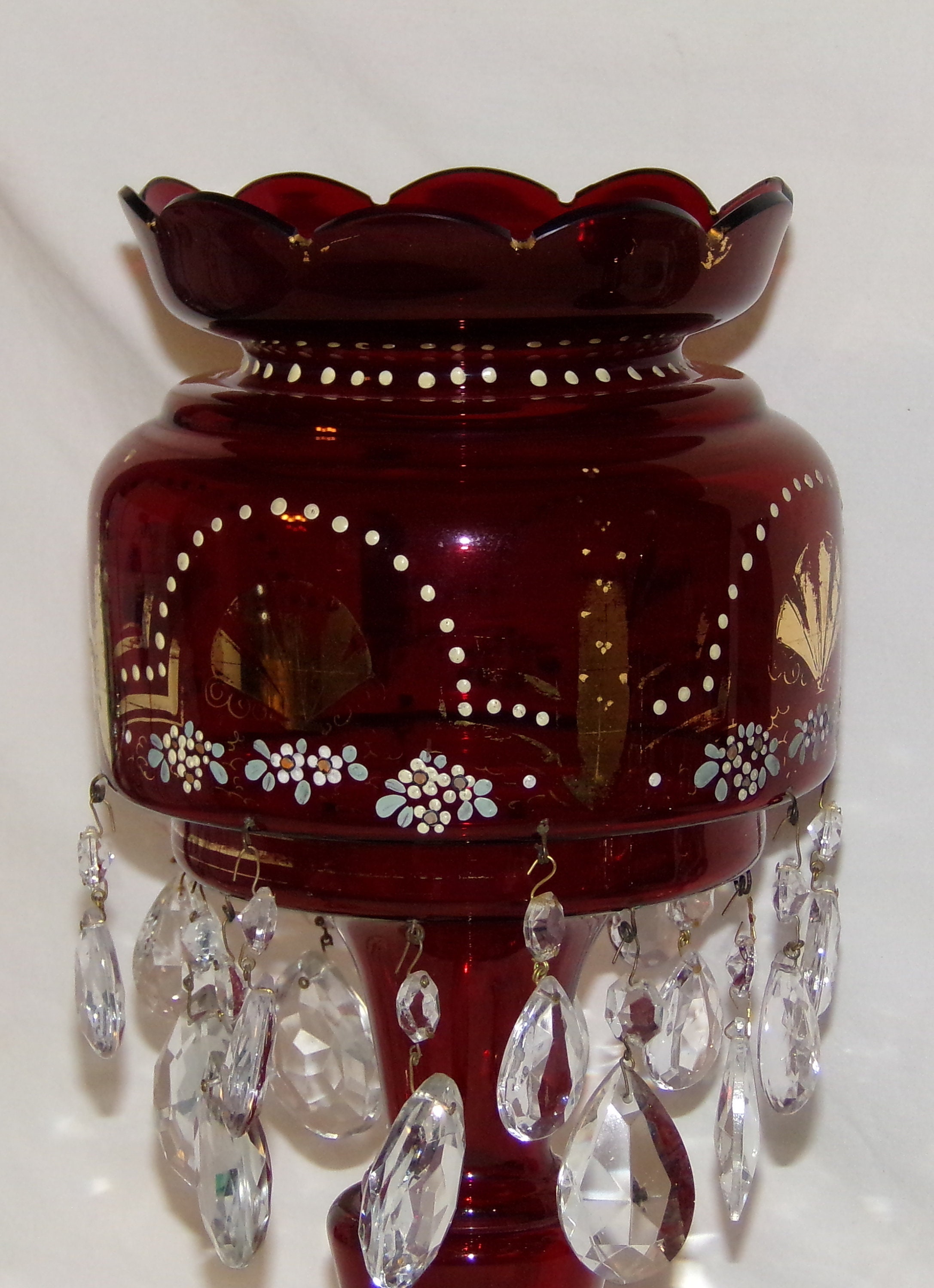 Pair Antique Cranberry Glass Lusters Lustres Large 14 Lusters With ...