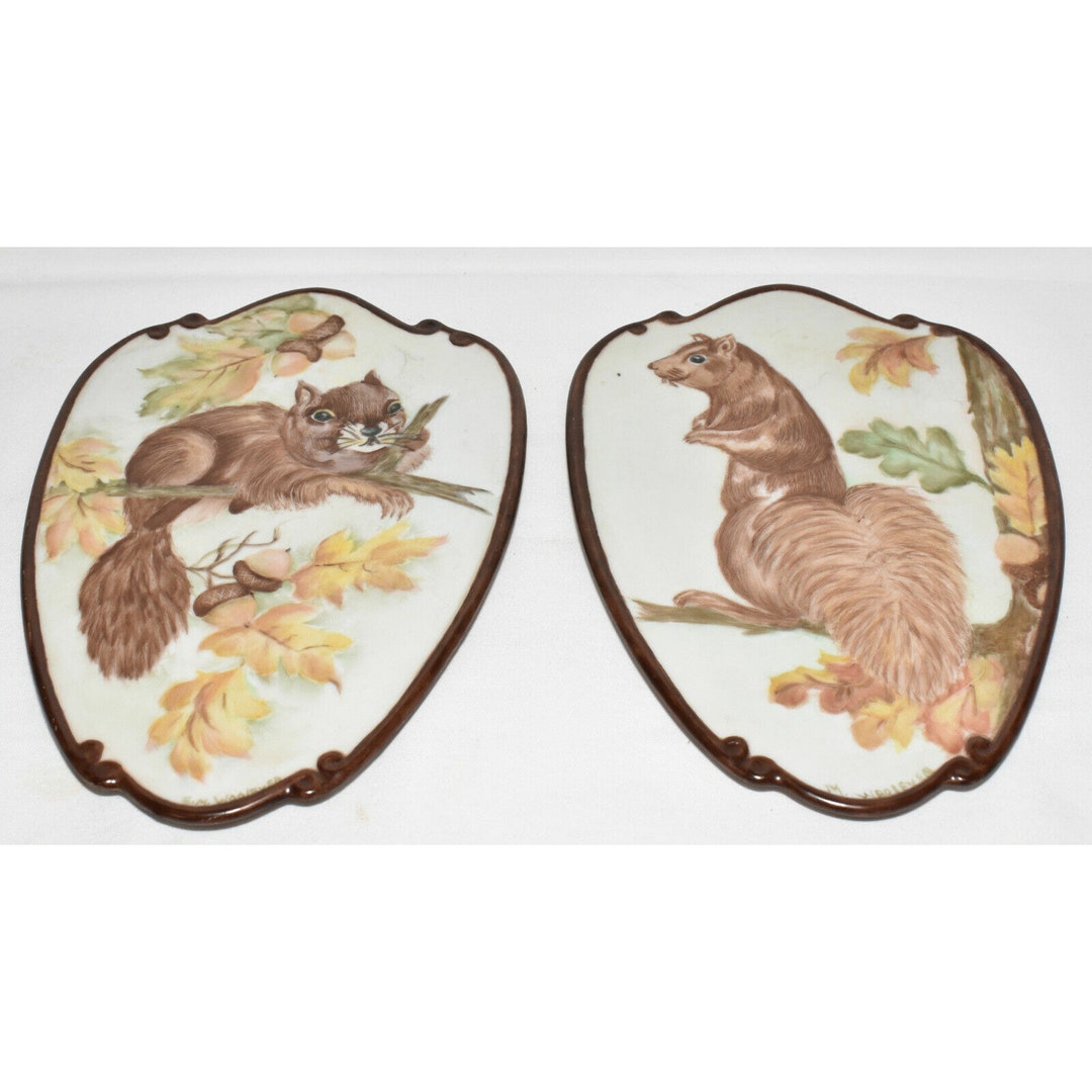 Vintage Squirrel Wall Plaques Set of 2 Hand Painted Ceramic Animal ...