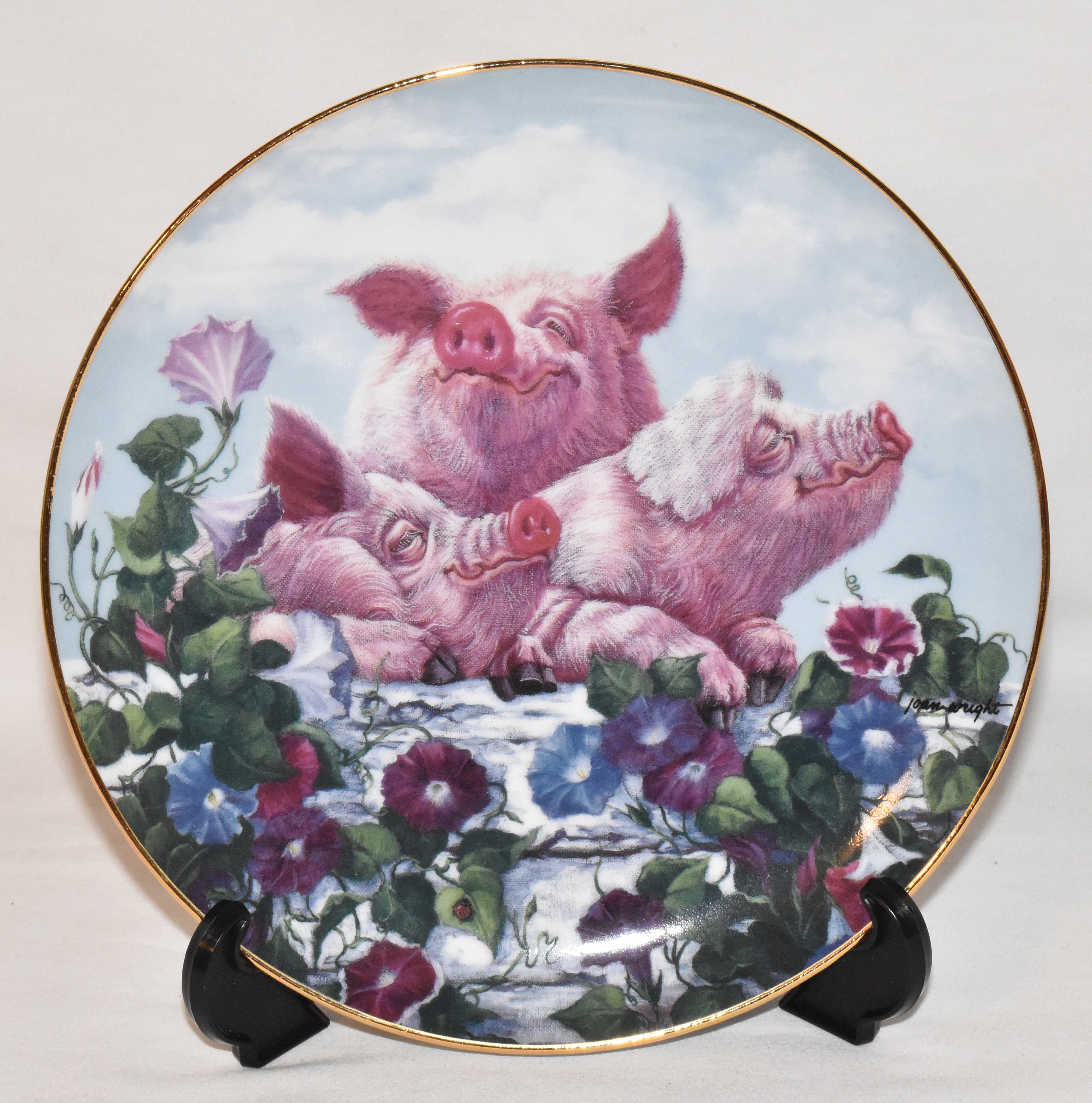 Vintage Danbury Mint 8 Collectible Pig Plates PIGS IN BLOOM Series ...