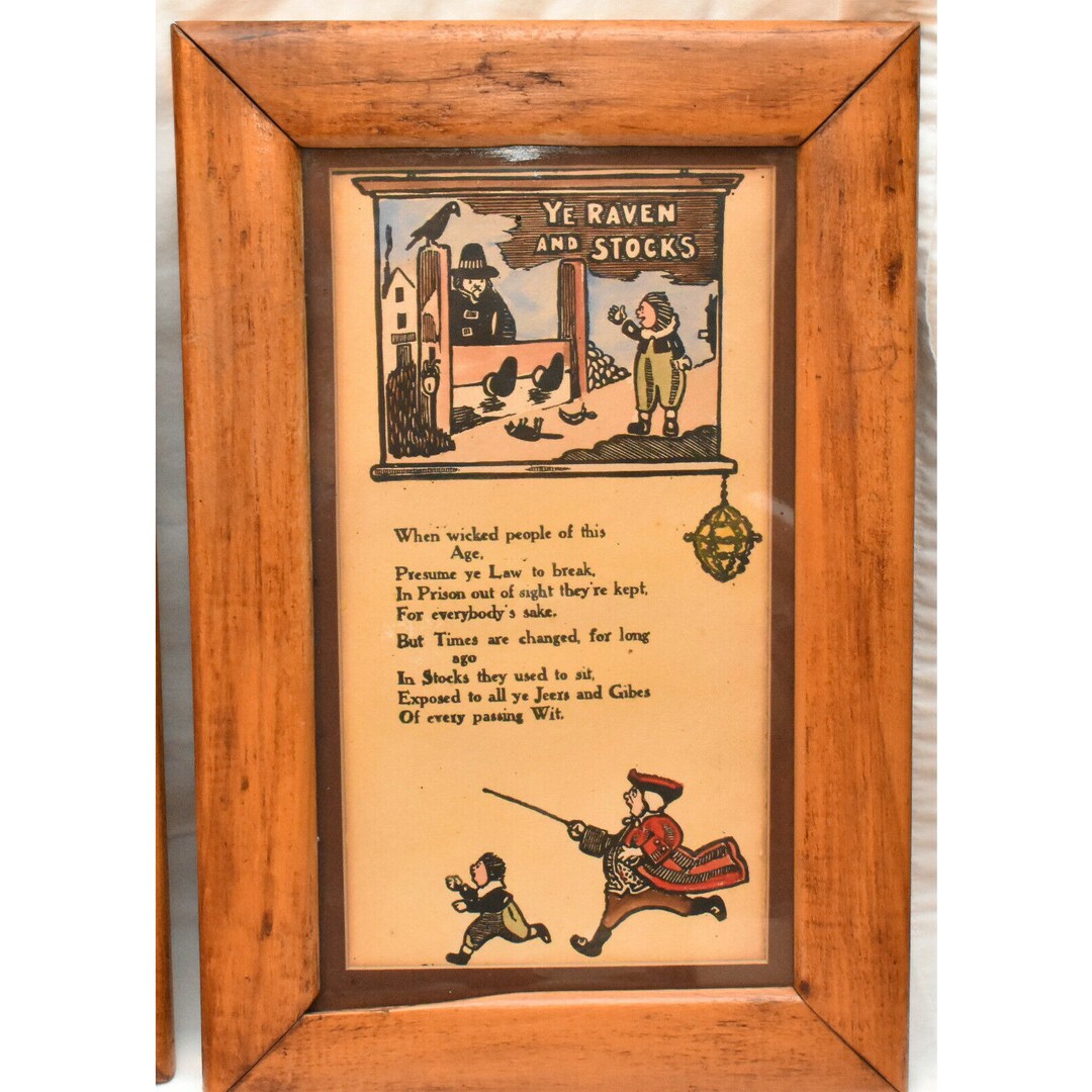 Antique 1910's Rhymes of Ye Olde Sign Boards YE RAVEN & STOCKS Framed ...