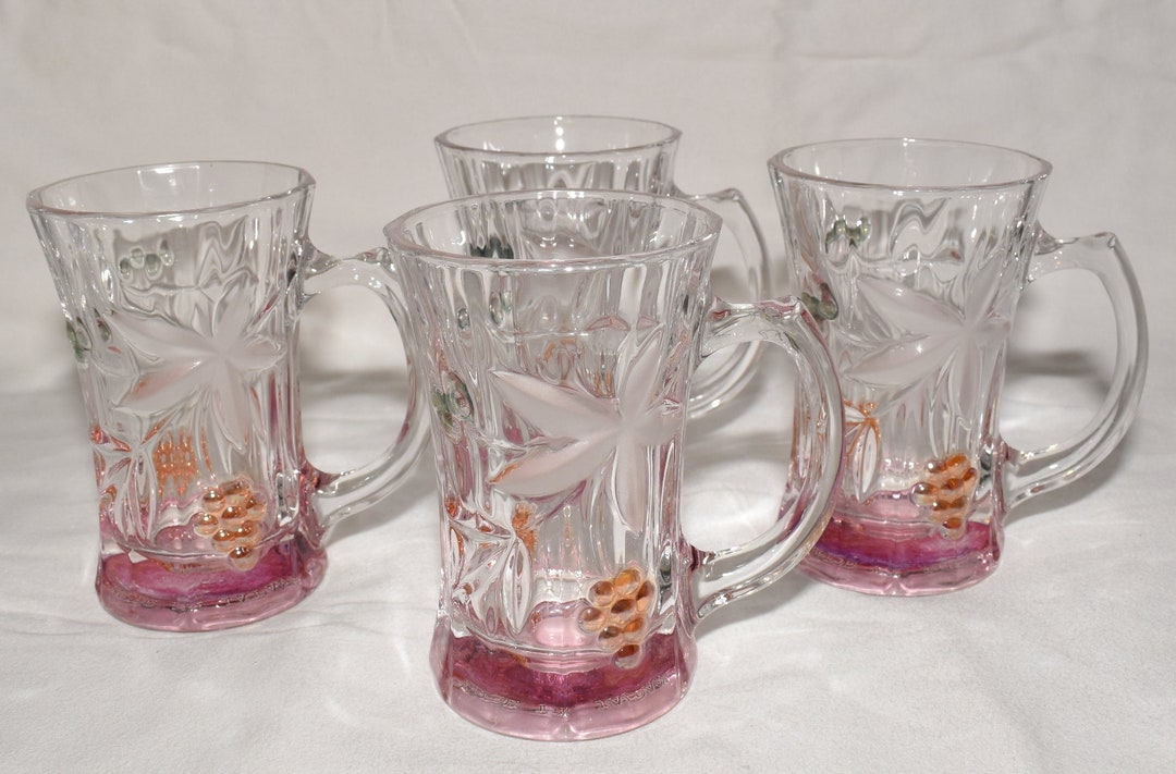 Set of 4 Vintage Soga Japan Glass Coffee Mugs Embossed Colored Glass ...