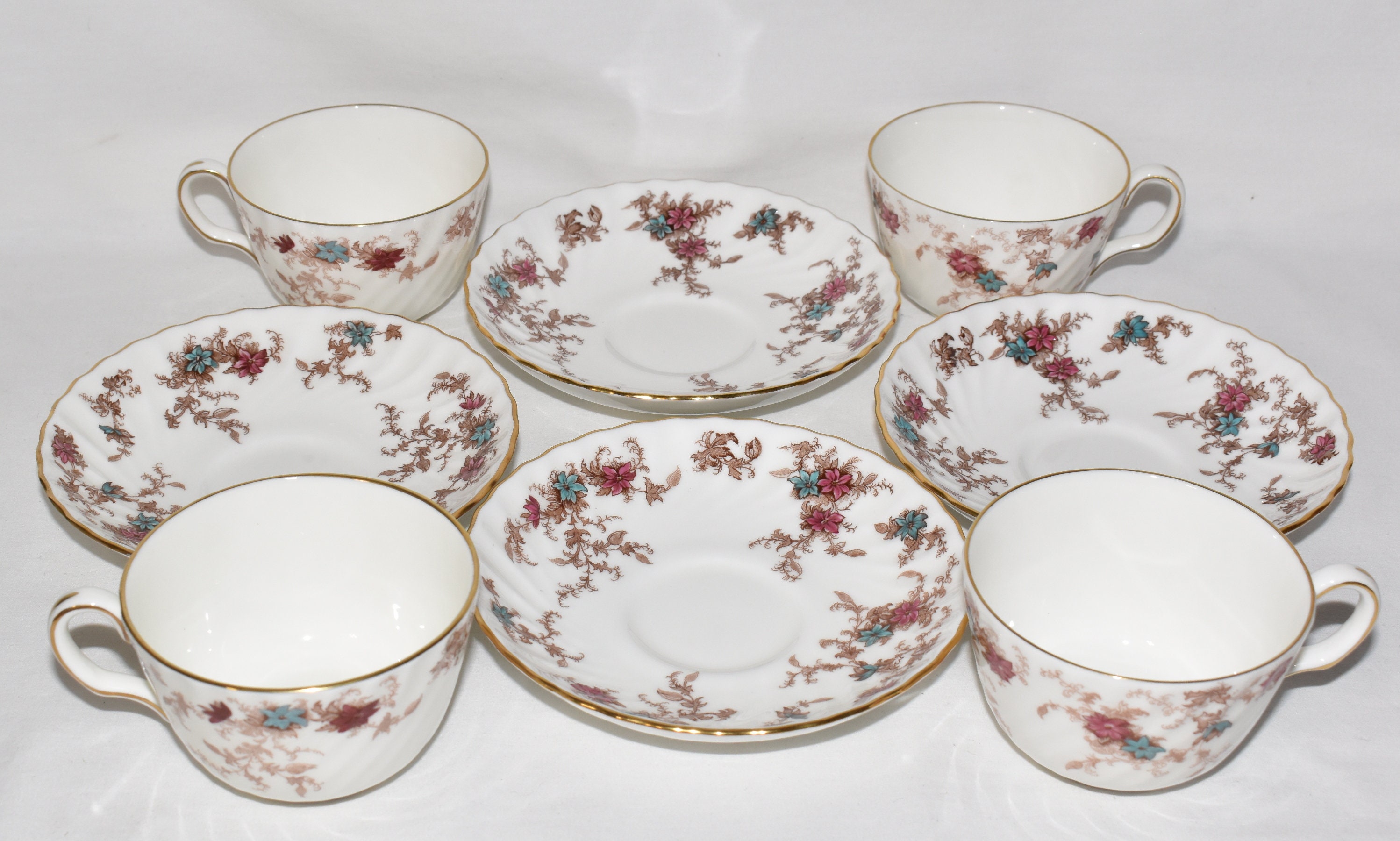 Minton Bone China Ancestral Pattern Teacups & Saucers 8pcs Porcelain ...