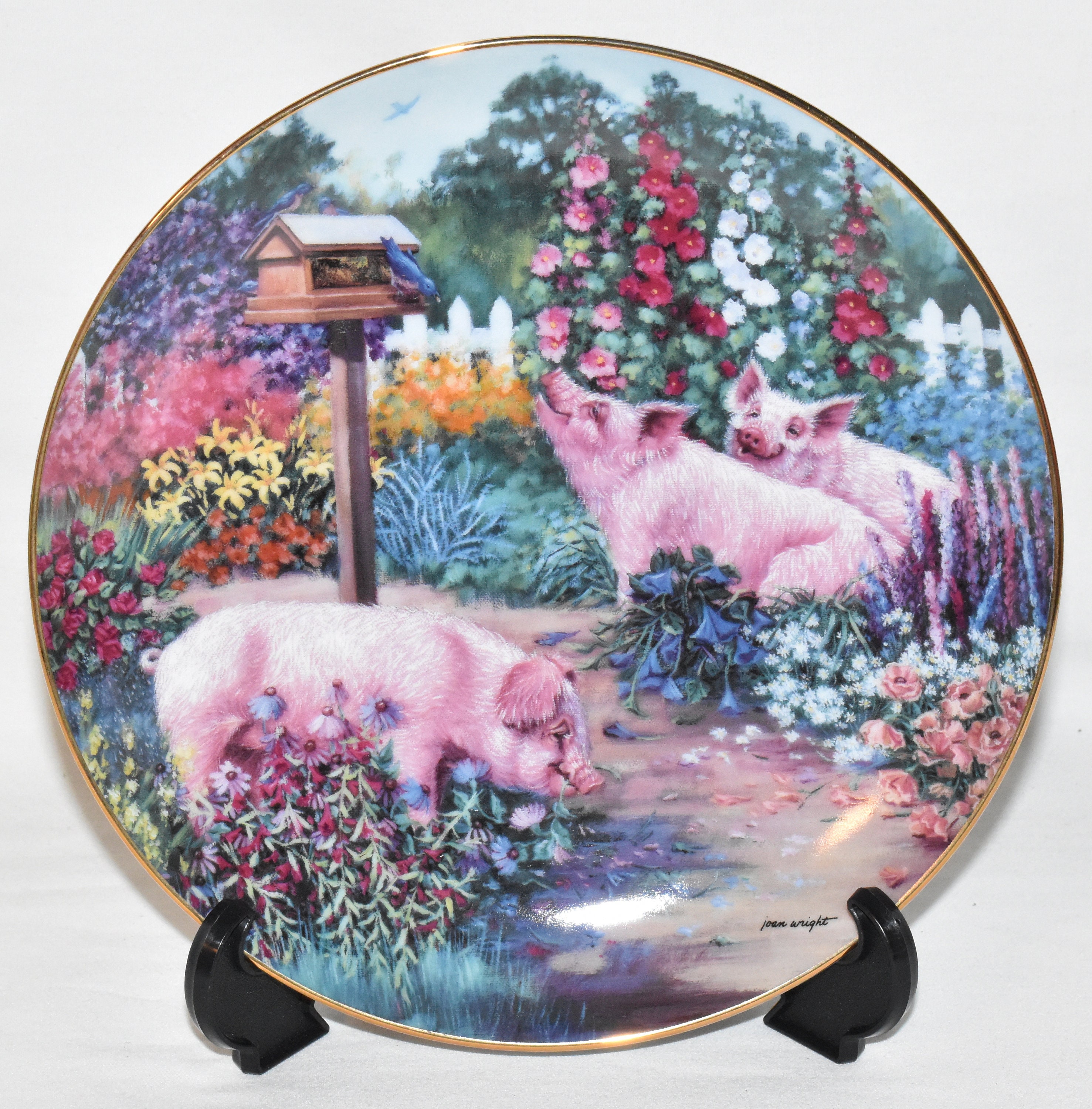 Vintage Danbury Mint 8 Collectible Pig Plates PIGS IN BLOOM Series ...