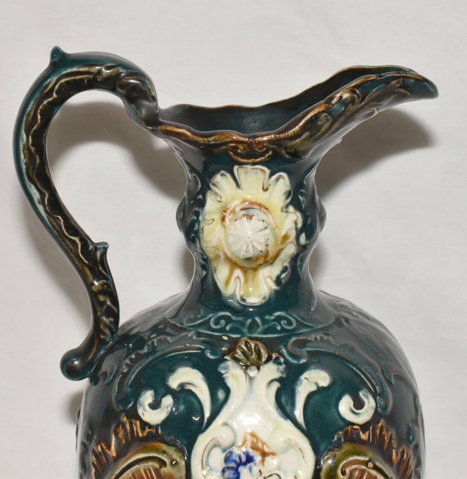 Antique Porcelain Ewer Pitcher 11 Hand Painted Ewer With Raised ...