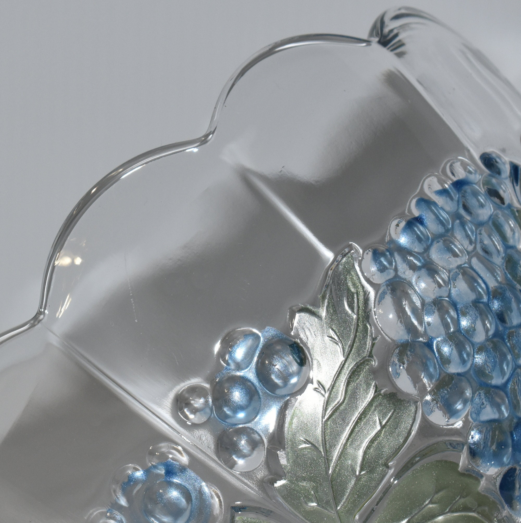 Large Vintage Crystal Bowl Blue Glass Pedestal Dessert Fruit Salad ...