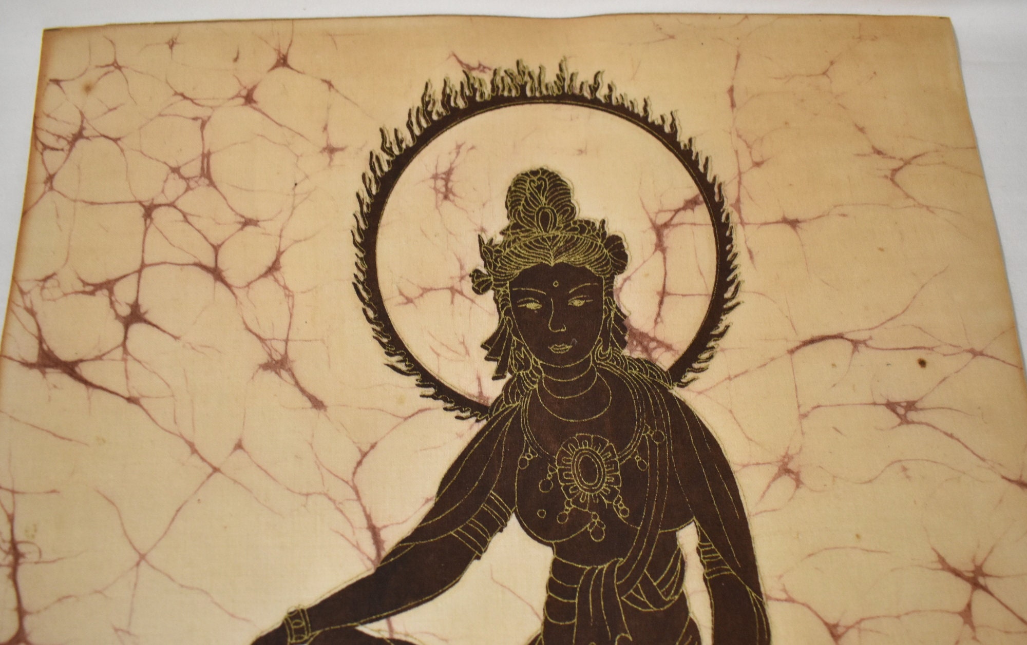 Vintage Buddha Goddess Screen Print on Rice Paper or Linen Religious ...